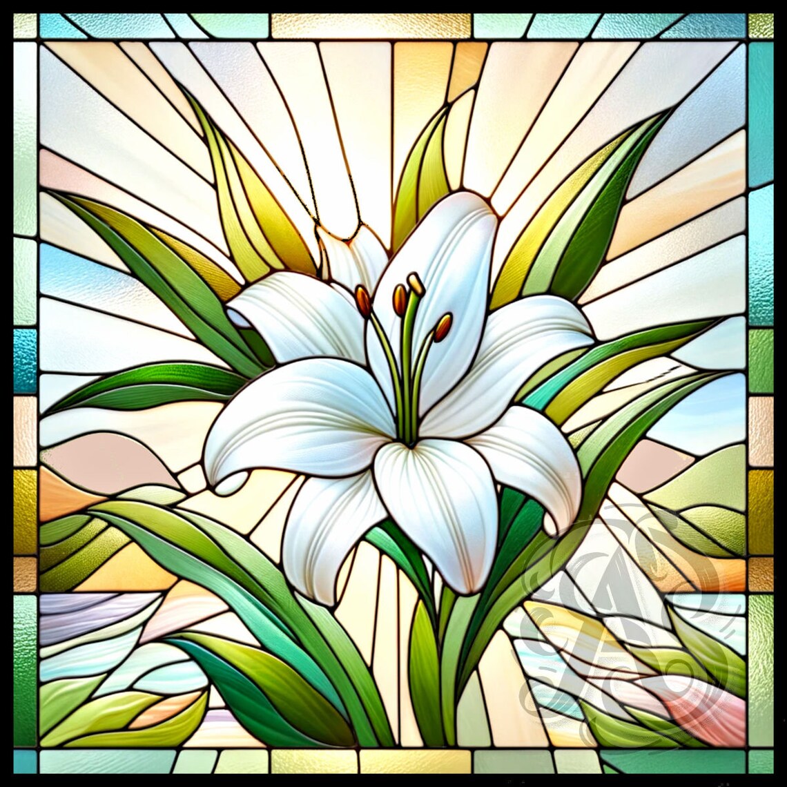 Easter Lily Flower Stained Glass Pattern Print, Download Digital Art, 2 ...