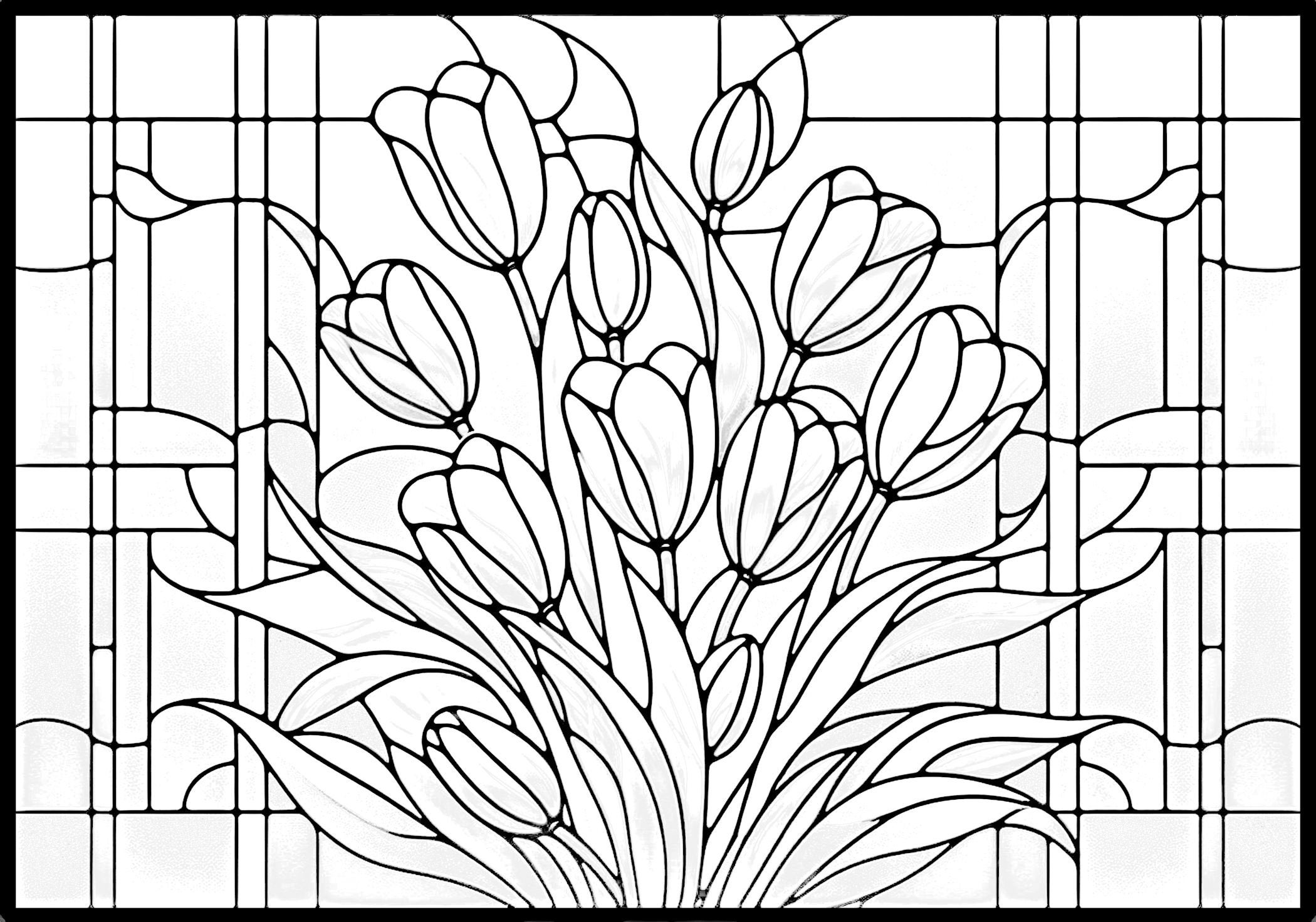 Tulip Floral Stained Glass Pattern Print, Download Digital Art, 2 Files ...