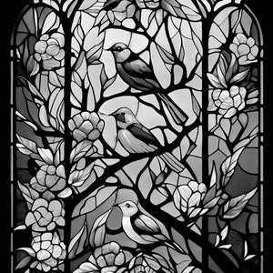 Bird Floral Window Stained Glass Pattern Print, Download Digital Art ...