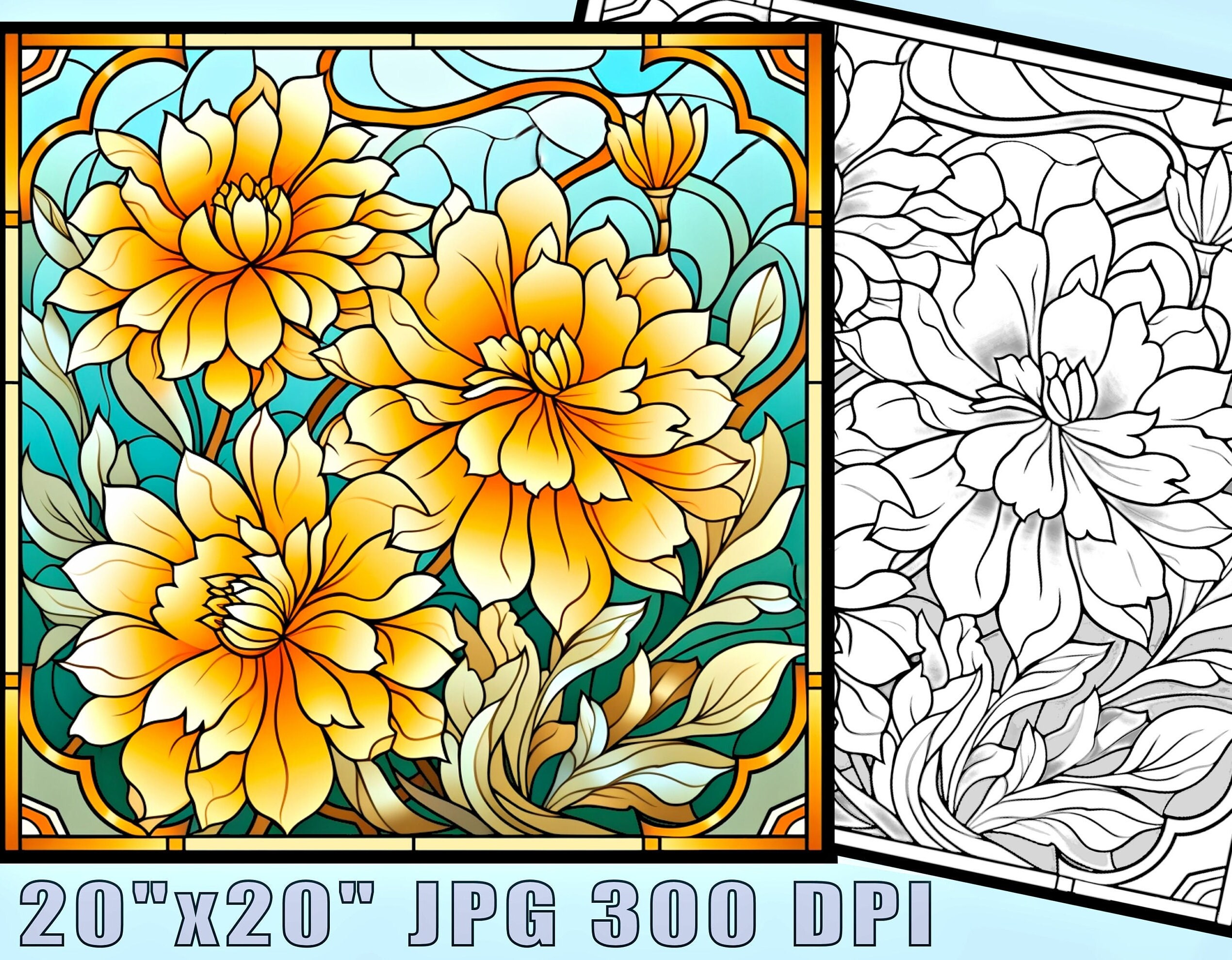 Marigold Flower Stained Glass Pattern Print Download Digital Art ...