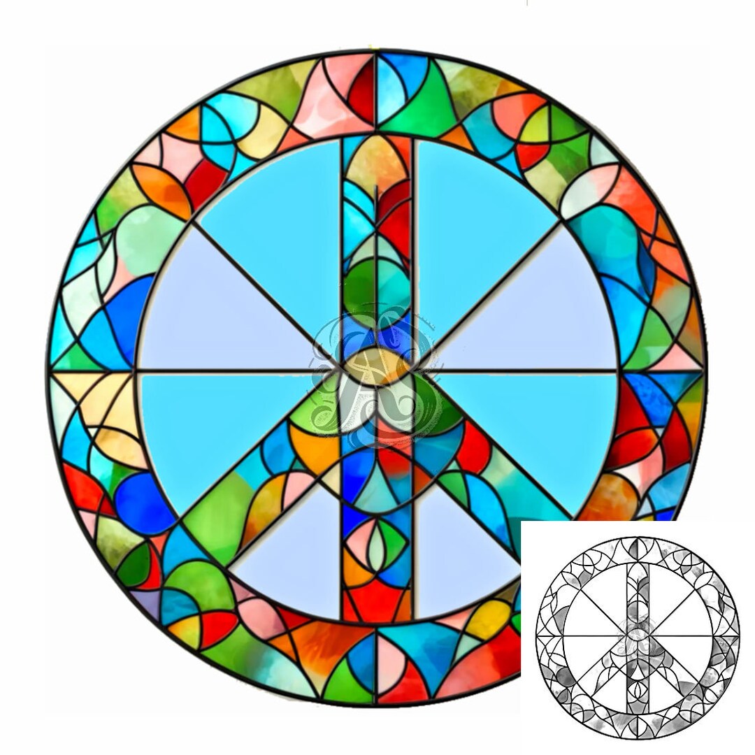 Colorful Peace Symbol Stained Glass Pattern Print, Download Digital Art ...
