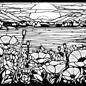 Sunrise Over Poppy Field Stained Glass Style Print, Download Digital ...