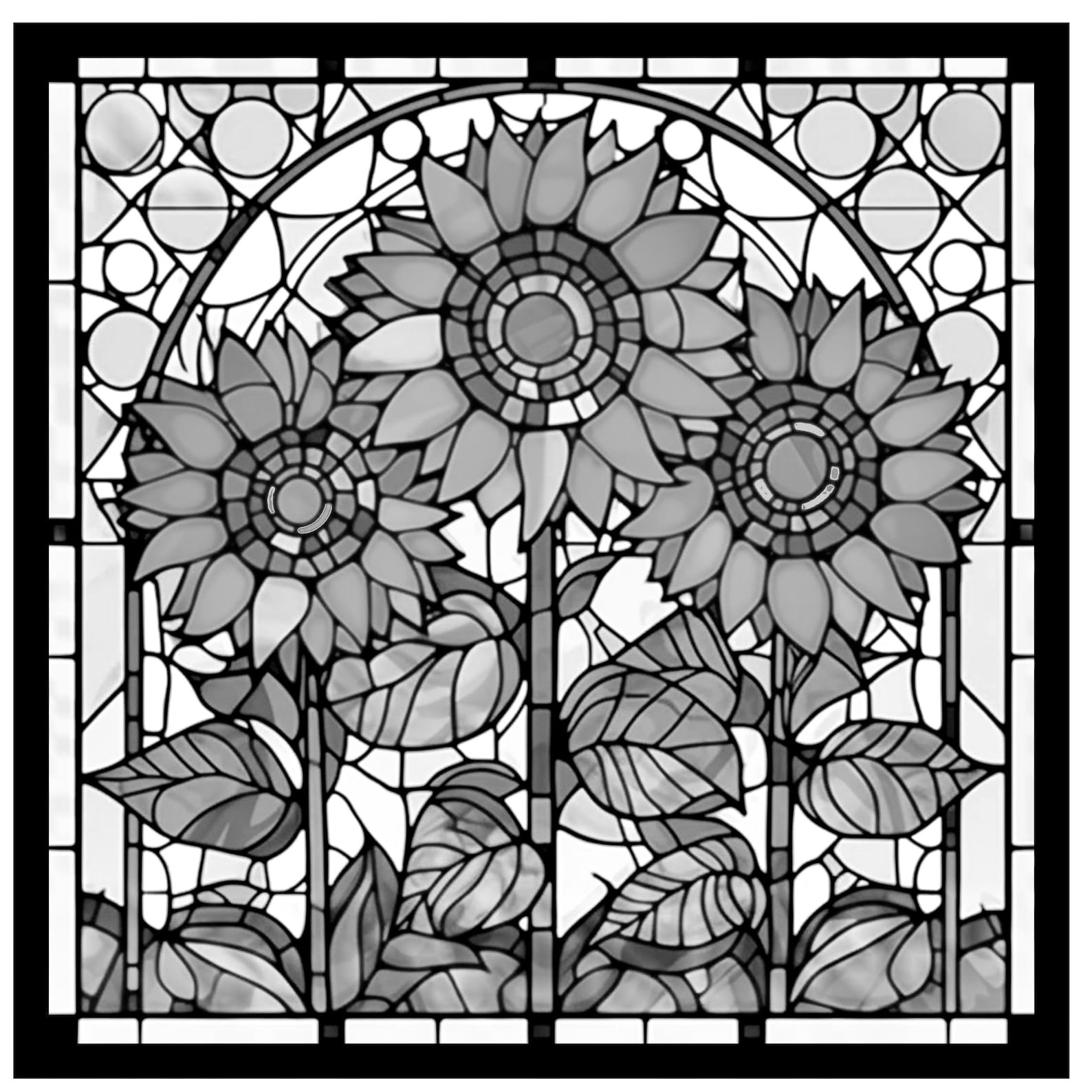 Beautiful Sunflower Stained Glass Pattern Print, Download Digital Art ...