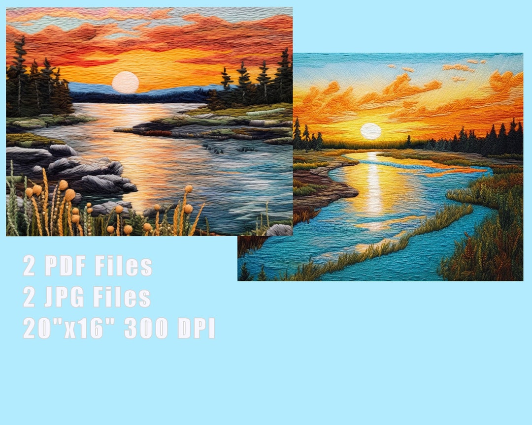 Sunrise Embroidery Design Print Landscape DIY Hand Embroidery JPG & PDF ...