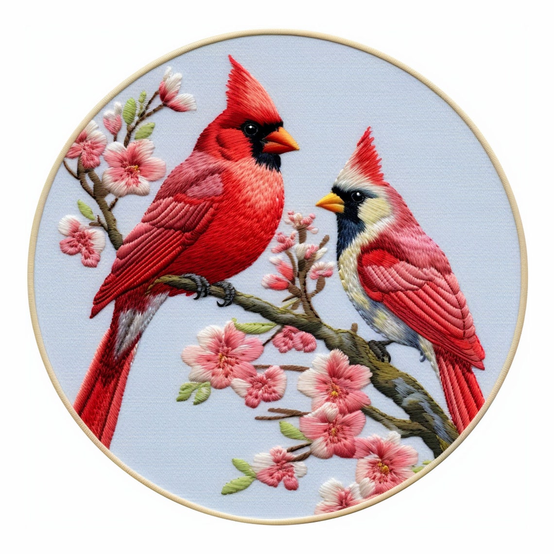 Embroidery Pattern Print Two Cardinals Flower DIY Hand Embroidery JPG ...