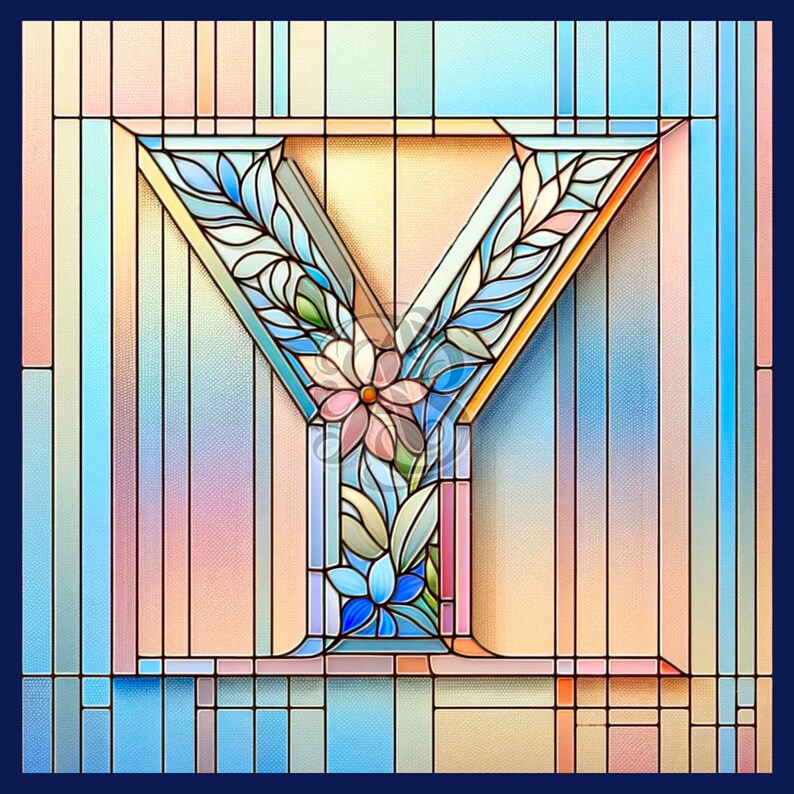 Floral Initial Letter Y Stained Glass Style Print, Download Digital JPG ...