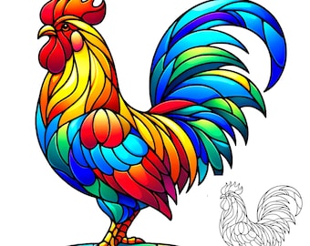 Rooster Stained Glass Window Panel Example - Etsy