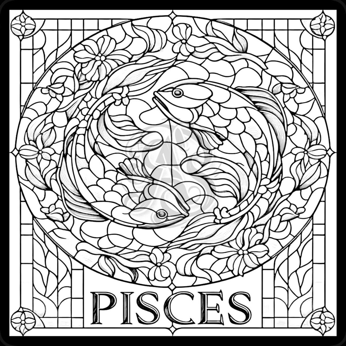 Zodiac Sign Pisces Stained Glass Style Prints Personalized Digital Arts ...