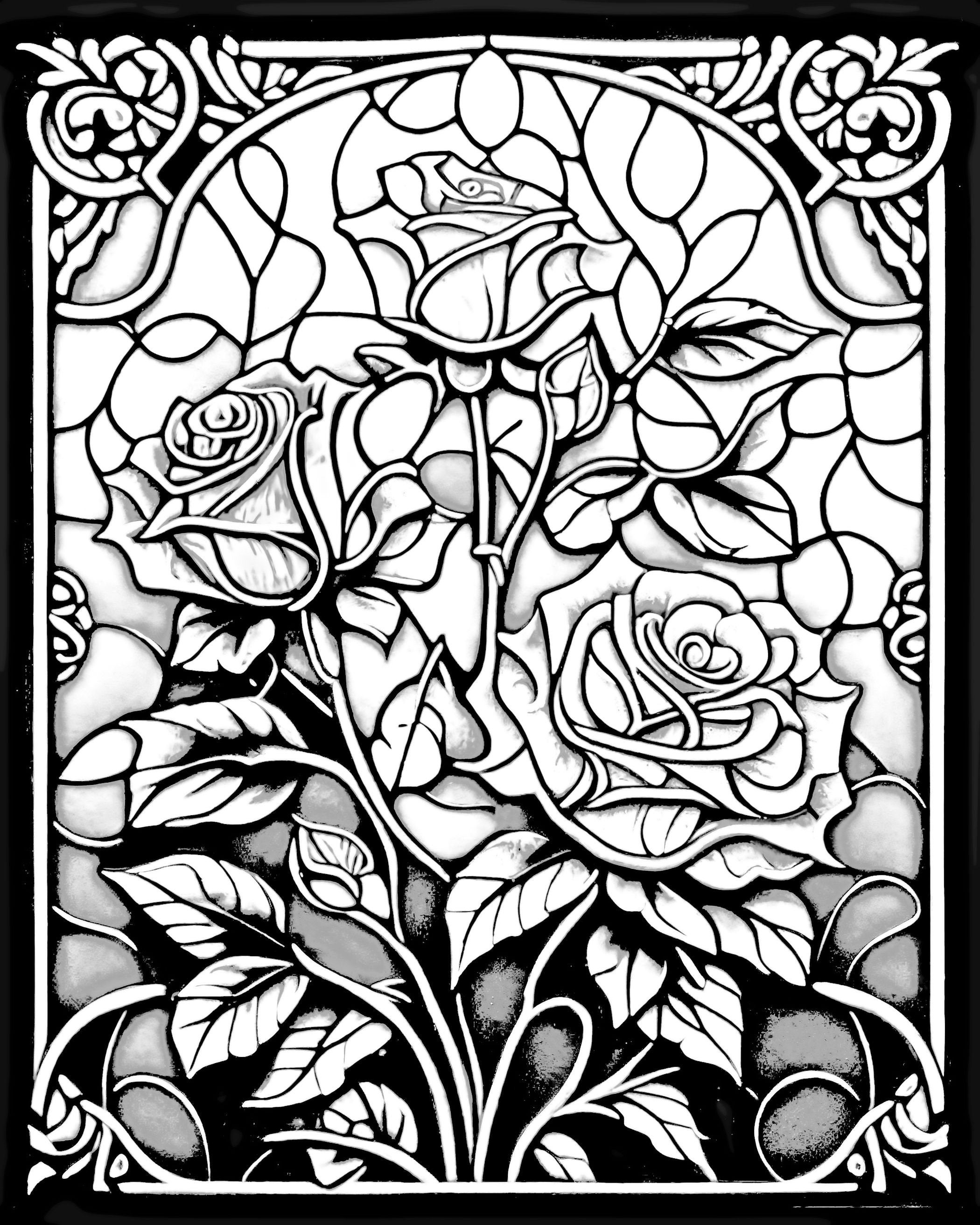 Roses Stained Glass Pattern Print Download Digital Art Floral Wall Art ...