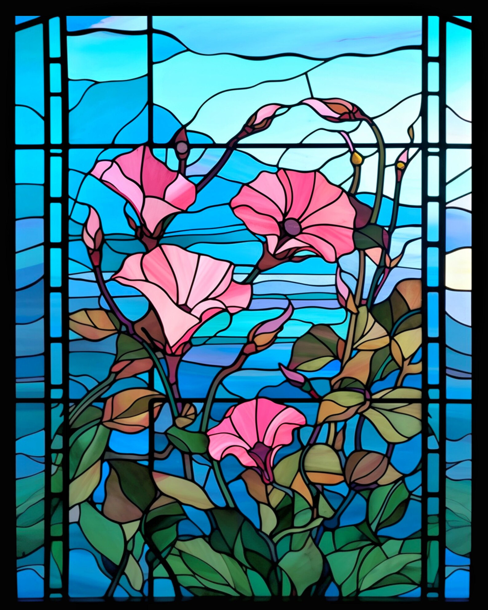 Morning Glory Stained Glass Pattern Print Download Digital Art Floral ...