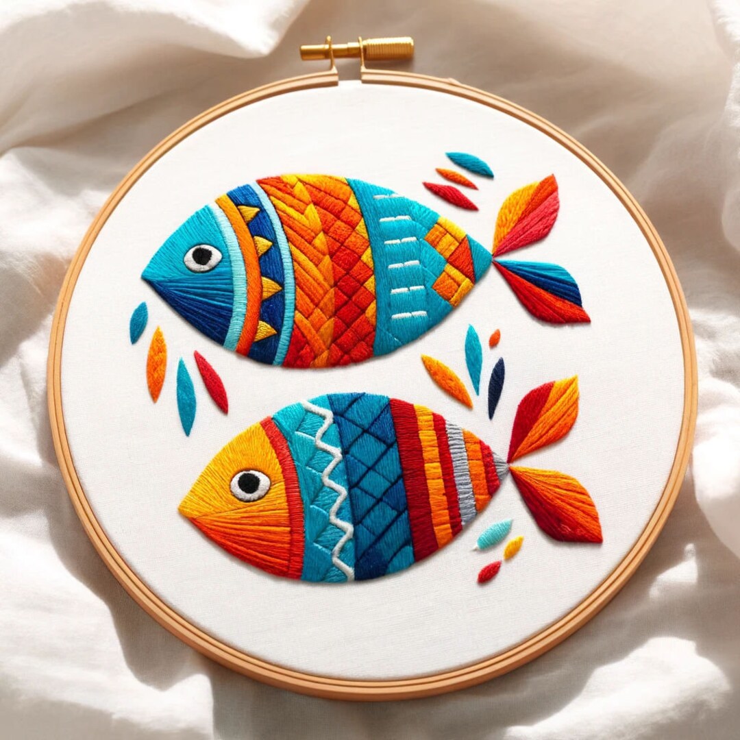 Colorful Fish Embroidery Pattern Print DIY Hand Embroidery JPG Digital ...
