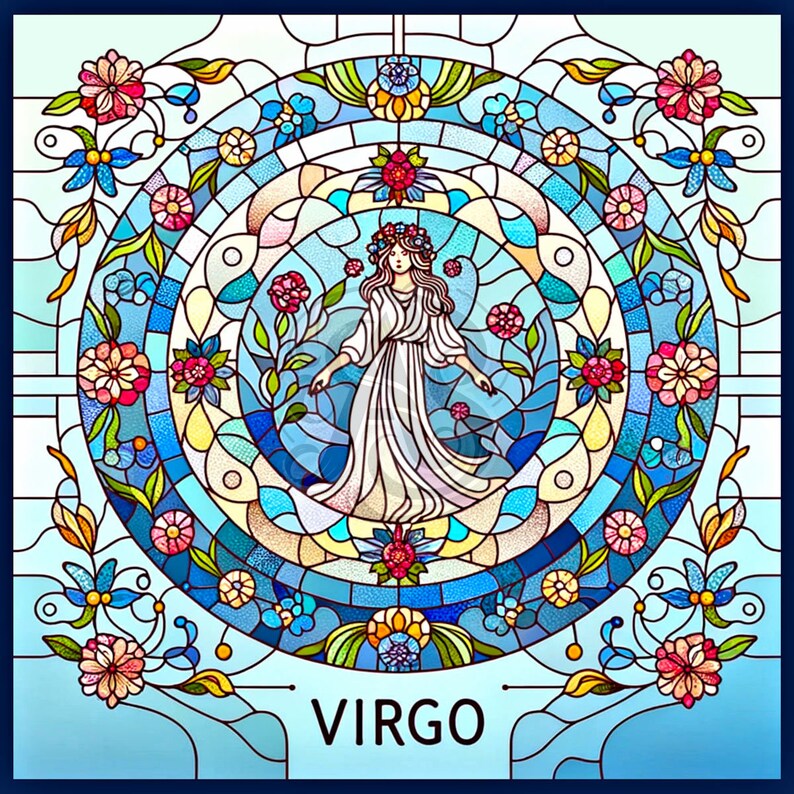 Zodiac Sign Virgo Stained Glass Pattern Prints Personalized Digital ...