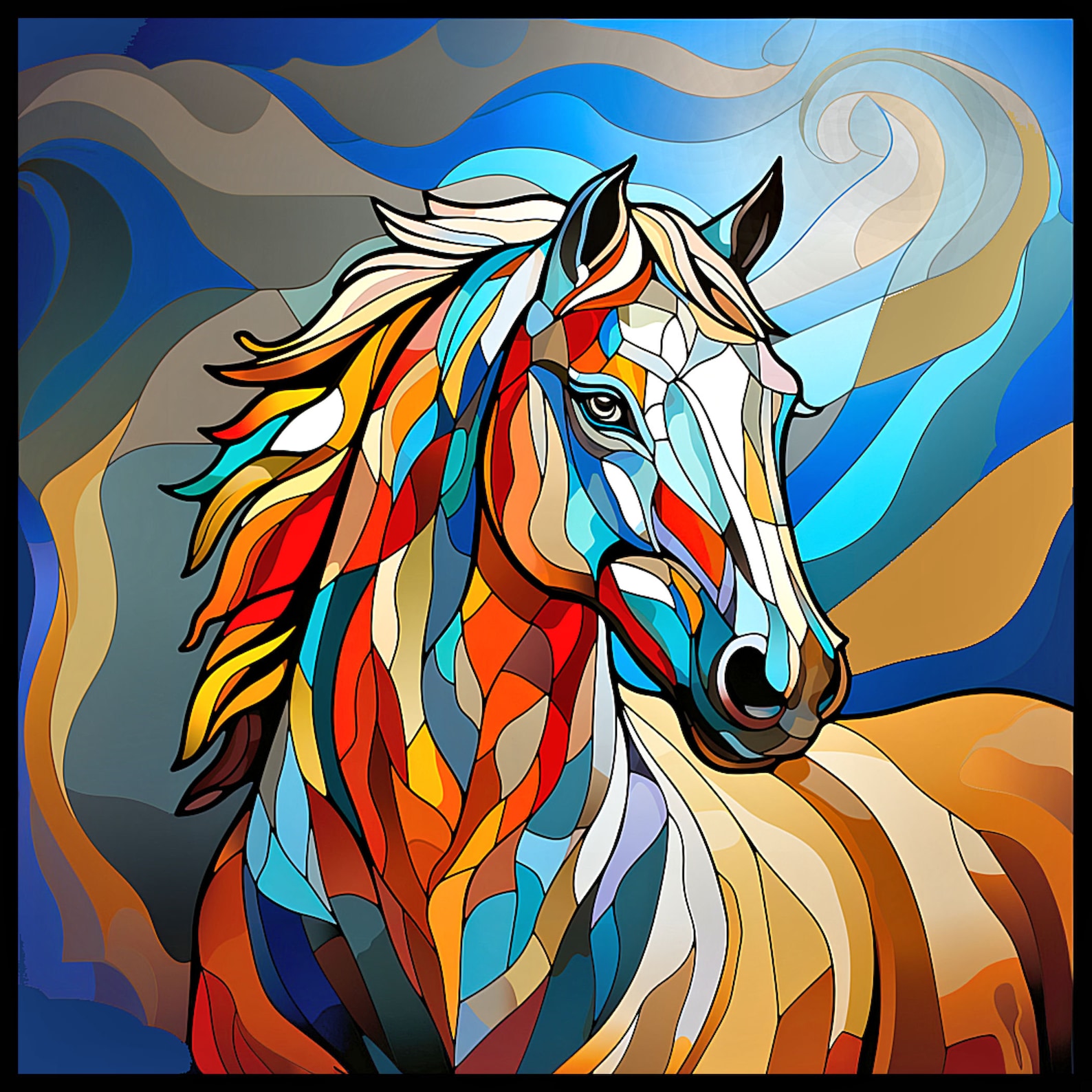 Colorful Horse Stained Glass Style Print, Download Digital Art, 20"x20 ...