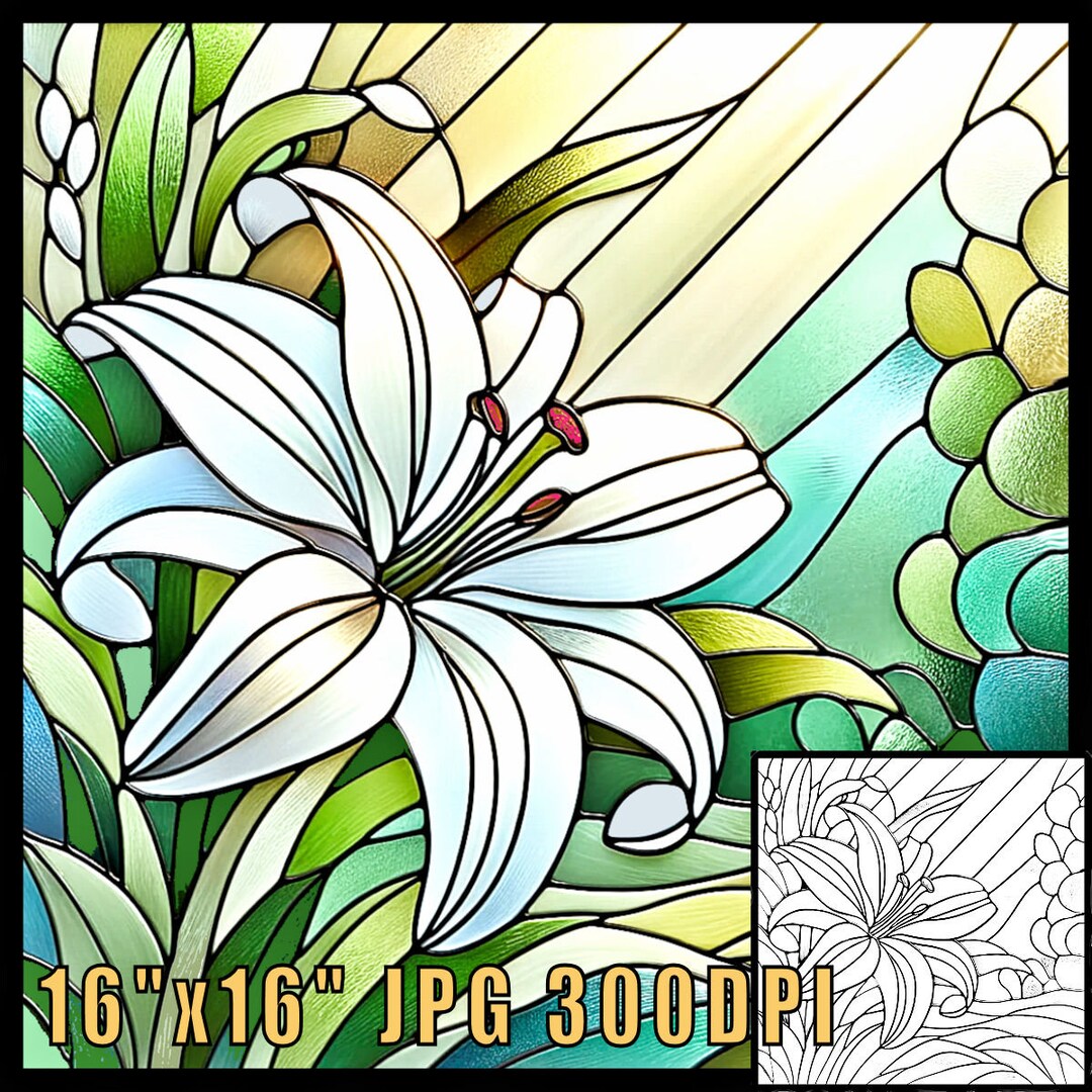 White Lily Flower Stained Glass Style Print, Download Digital Art, 2 ...