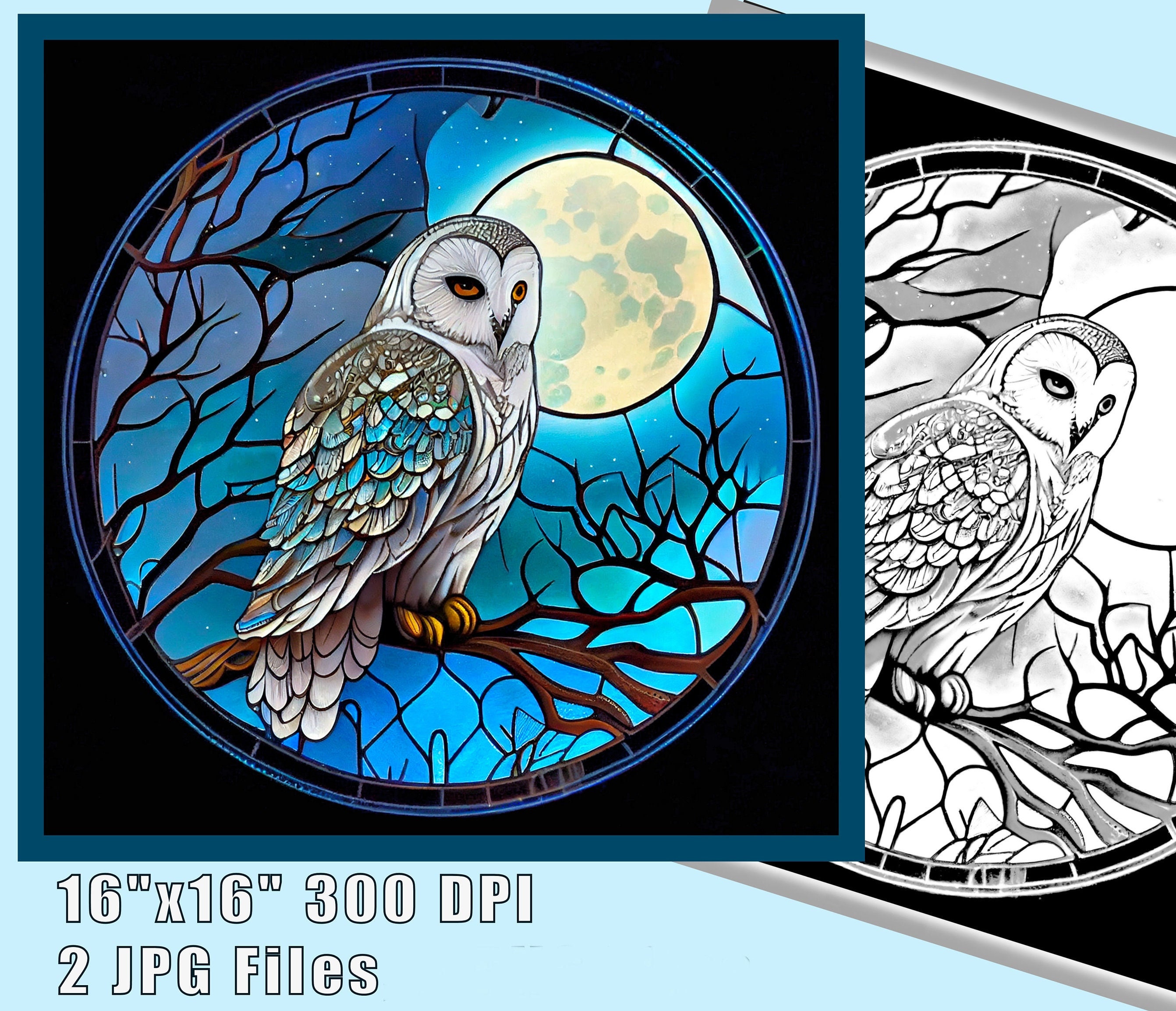 Owl Under Moon Stained Glass Pattern Print Download Digital Art ...