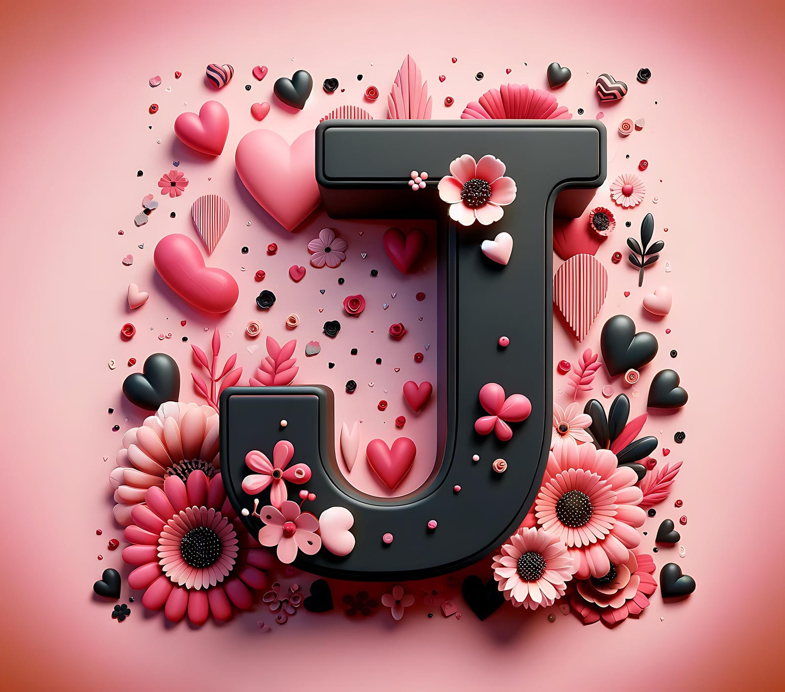 3D Heart English Letter J With Flowers, Valentine's Design Download ...