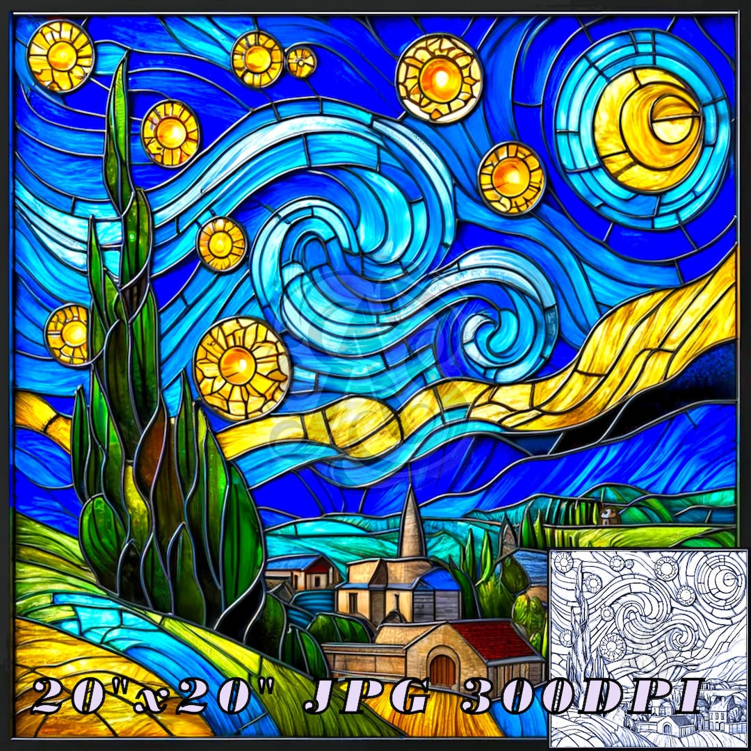 Starry Sky Stained Glass Style Print, Download Digital Art, up to 20 ...