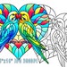 Two Parakeets Heart Stained Glass Pattern Print, Download Digital JPG ...