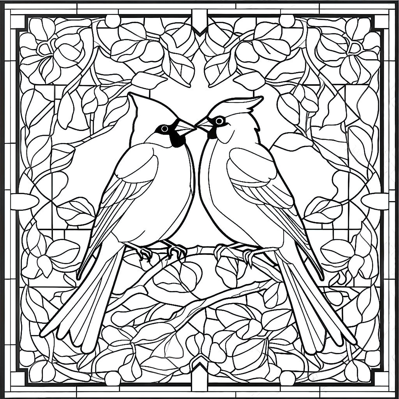 Cardinals Stained Glass Style Coloring Book Sheets, Download Digital ...