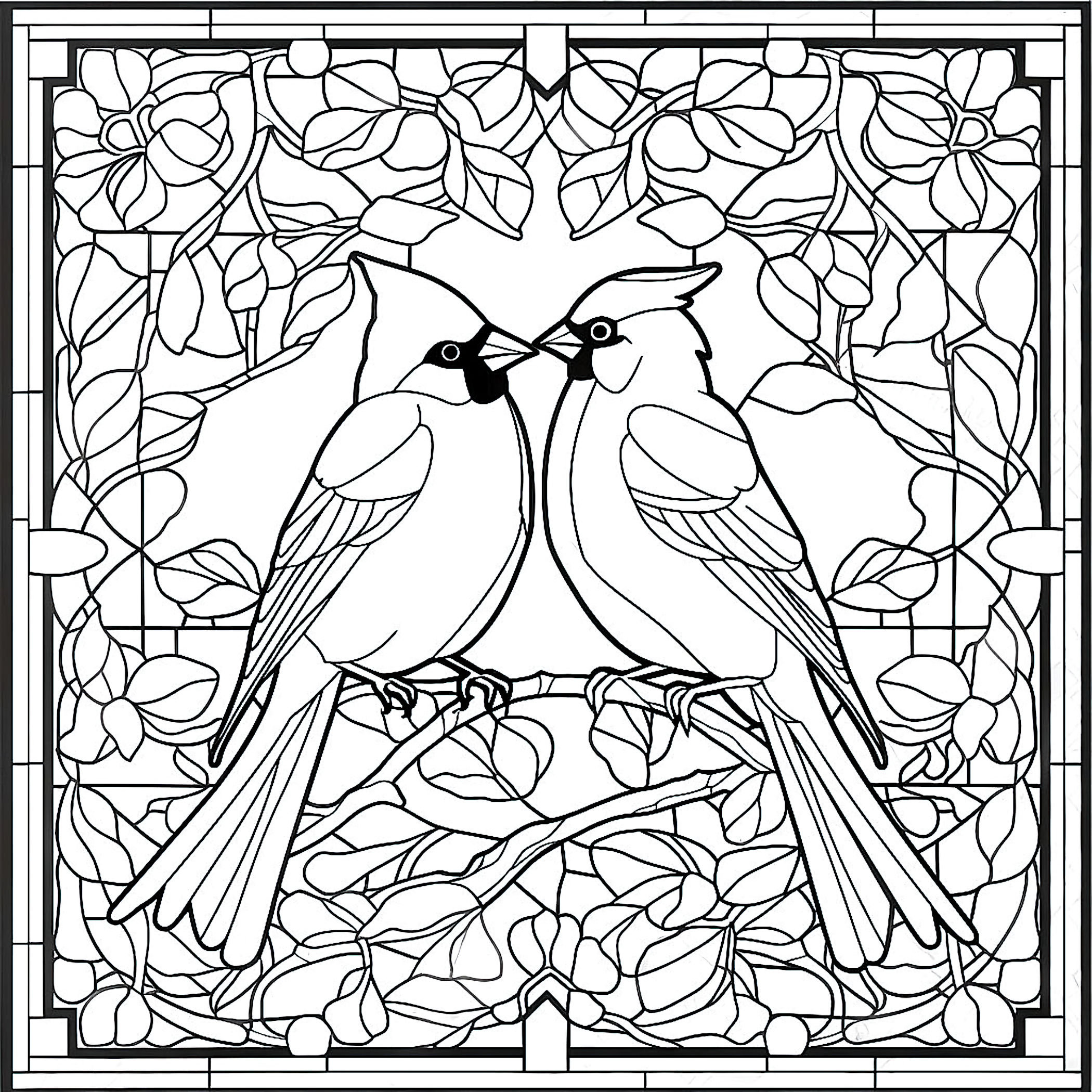 Cardinals Stained Glass Style Coloring Book Sheets, Download Digital ...