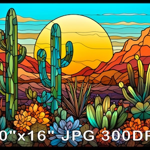 Sunrise Over Desert Stained Glass Pattern Print Download Digital Art ...