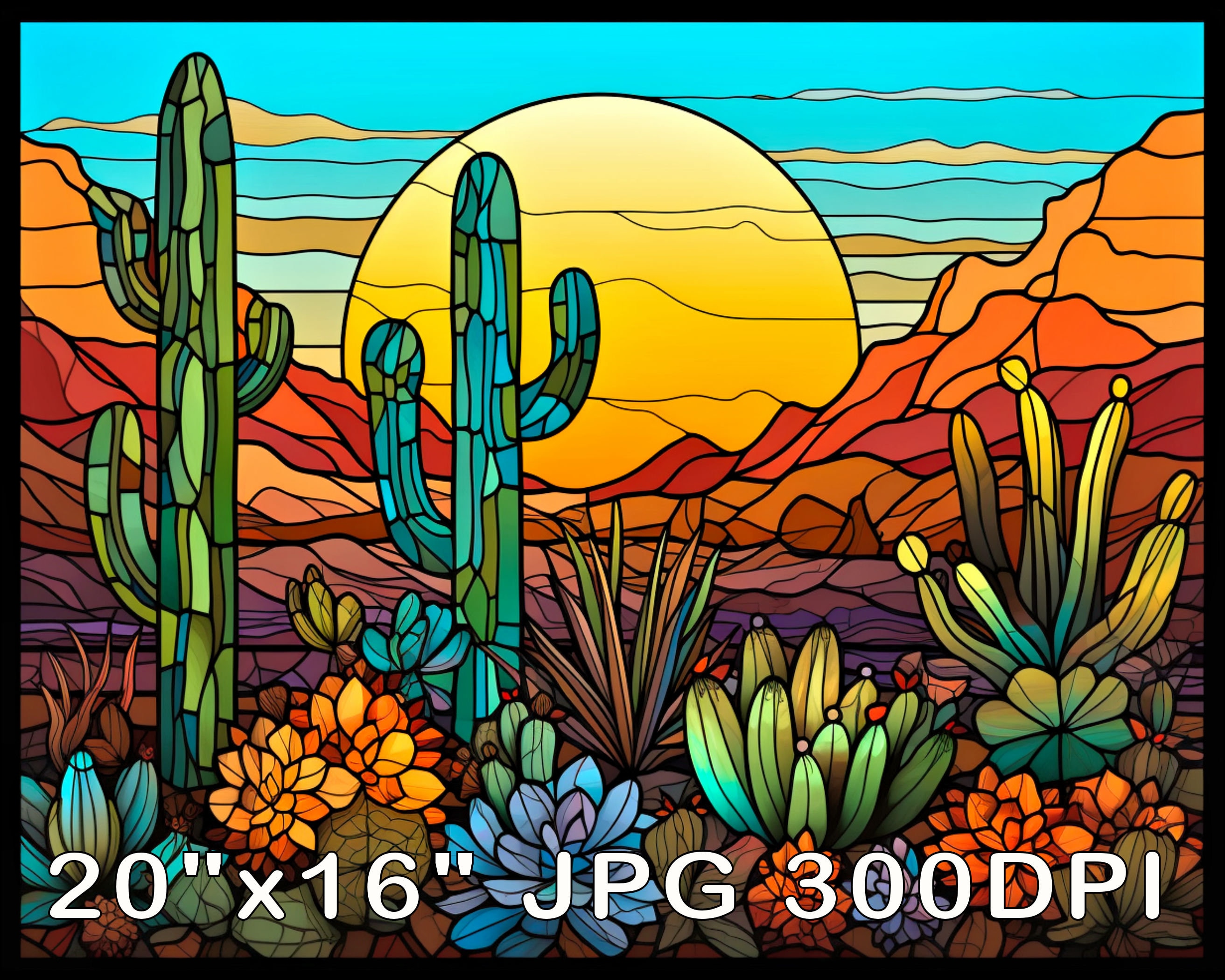 Sunrise Over Desert Stained Glass Pattern Print Download Digital Art ...