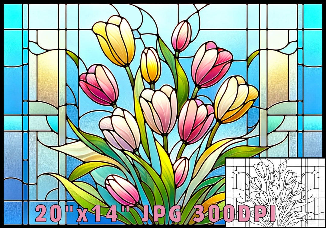 Tulip Floral Stained Glass Pattern Print, Download Digital Art, 2 Files ...