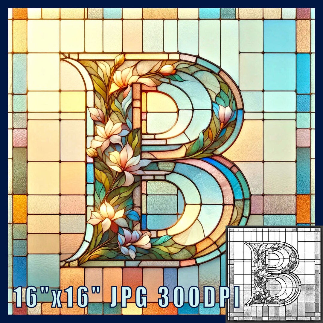 Floral Initial Letter B Stained Glass Style Print, Download Digital JPG ...
