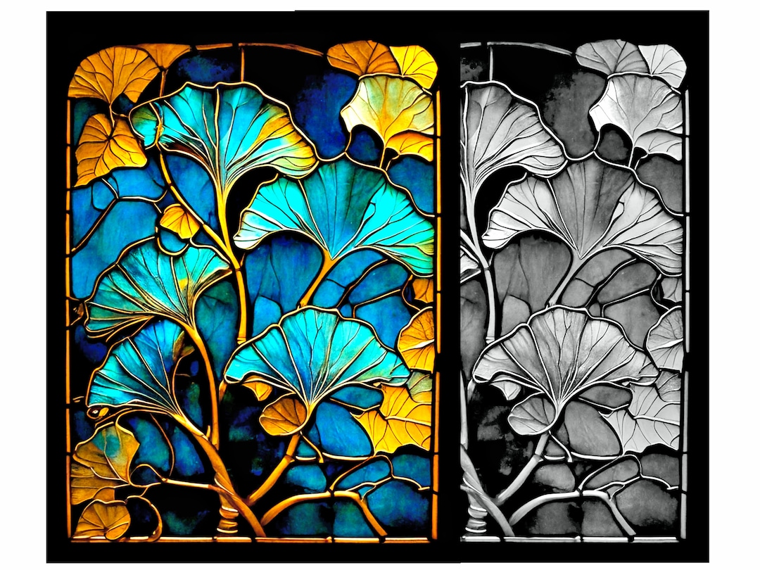 Ginkgo Leaf Stained Glass Style Print, Download Digital Art, Adjustable ...