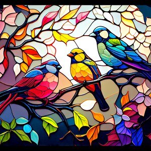 Colorful Bird Stained Glass Pattern Print, Download Digital Art ...