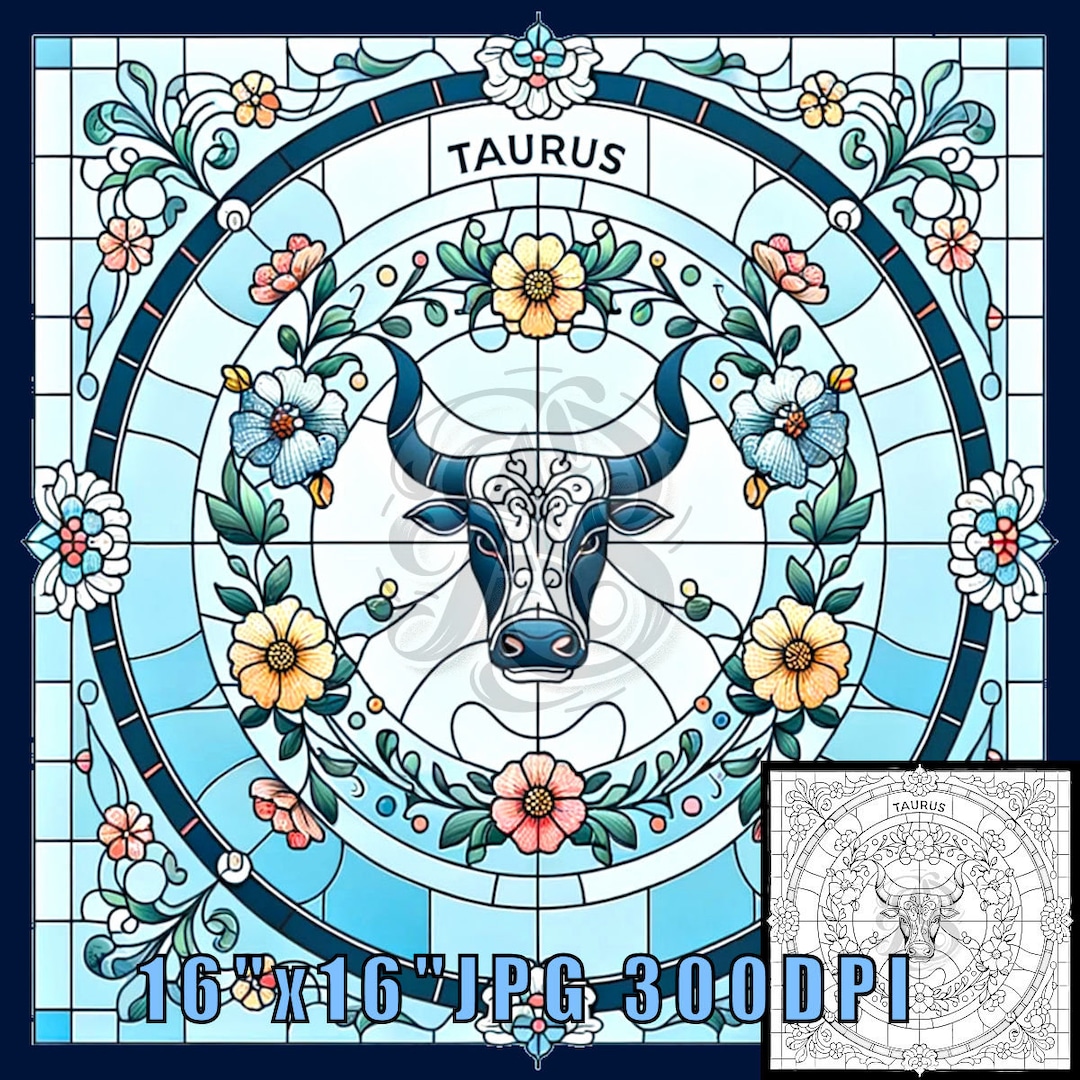 Zodiac Sign Taurus Stained Glass Style Prints Personalized Digital Arts ...