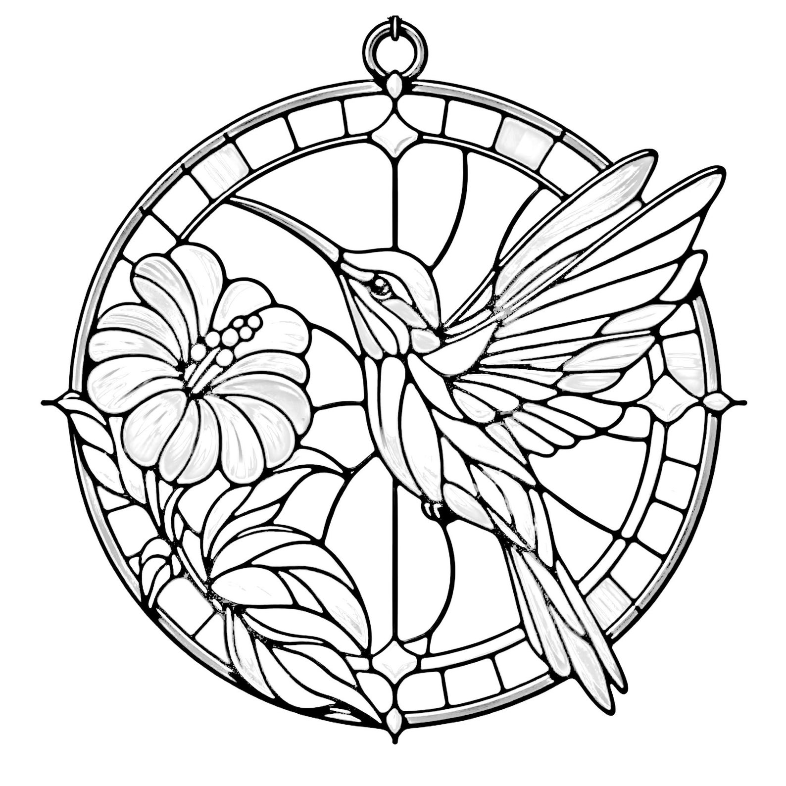 Hummingbird Suncatcher Stained Glass Pattern Print, Download Digital ...