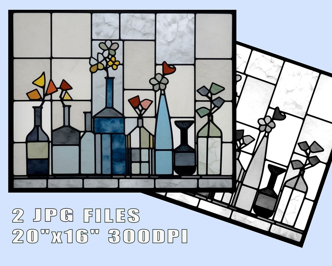 Morandi Style Still Life Stained Glass Style Print, File Download ...