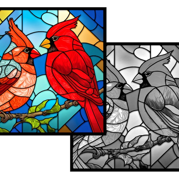 Two Cardinal Stained Glass Pattern - Etsy