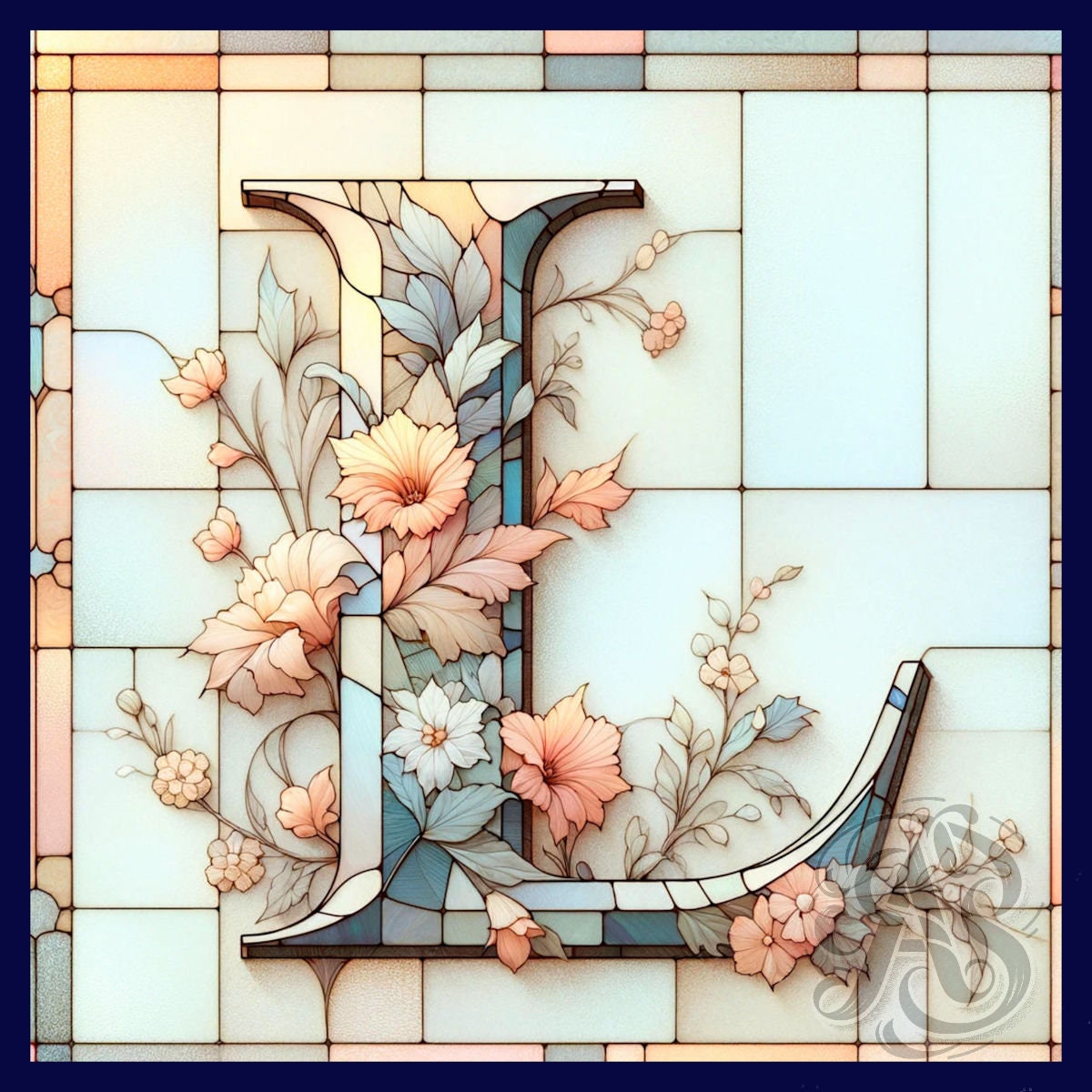 Floral Initial Letter L Stained Glass Pattern Print, Download Digital ...
