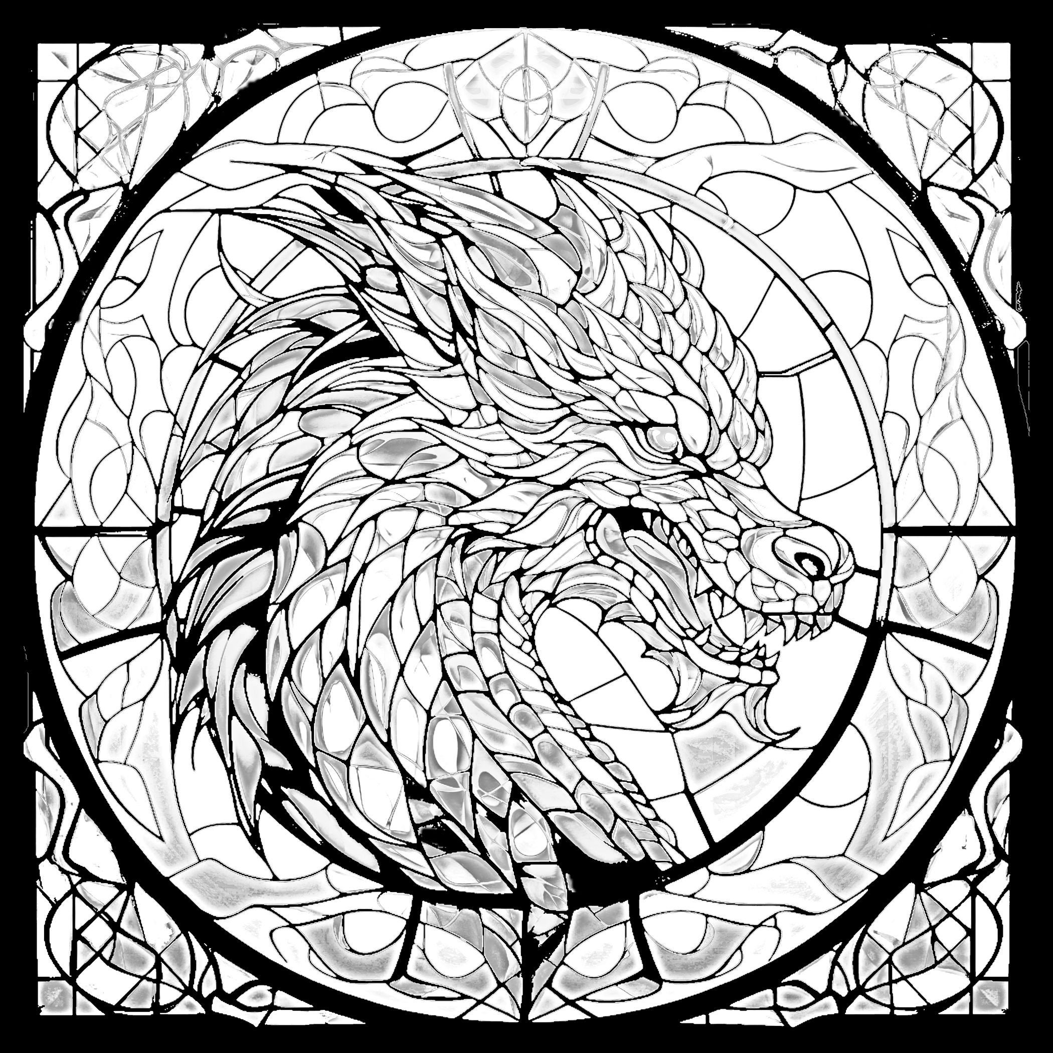 Colorful Dragon Stained Glass Pattern Print, Download Digital Wall Art ...