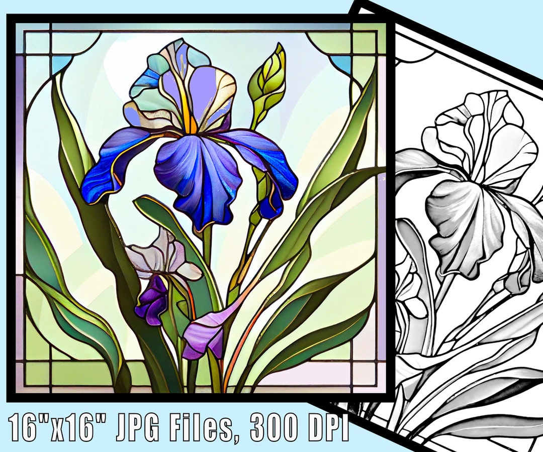 Close up Iris Flower Stained Glass Pattern Print Download Digital Art ...