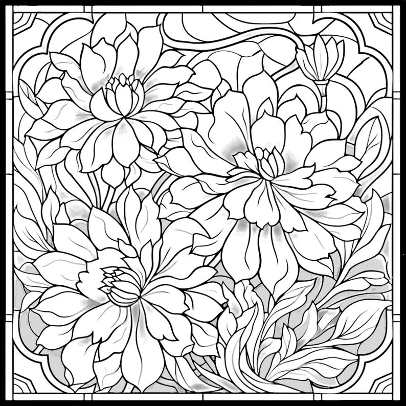 Marigold Flower Stained Glass Pattern Print Download Digital Art ...