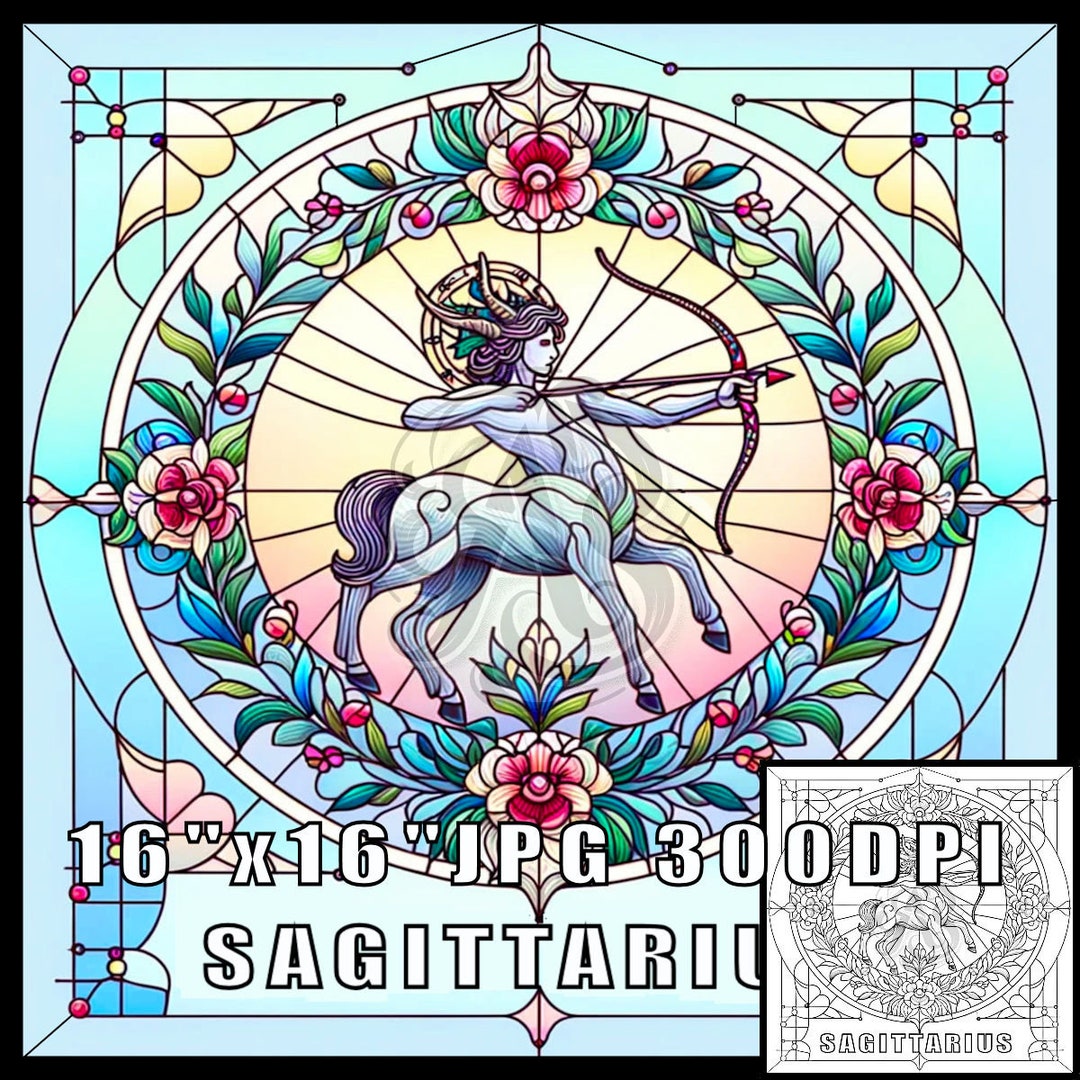 Zodiac Sign Sagittarius Stained Glass Style Prints Personalized Digital ...