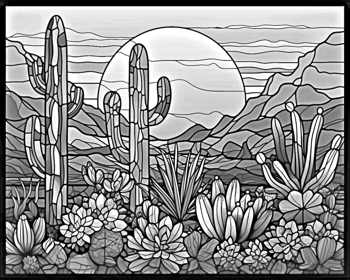 Sunrise Over Desert Stained Glass Pattern Print Download Digital Art ...