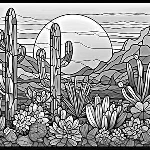 Sunrise Over Desert Stained Glass Pattern Print Download Digital Art ...