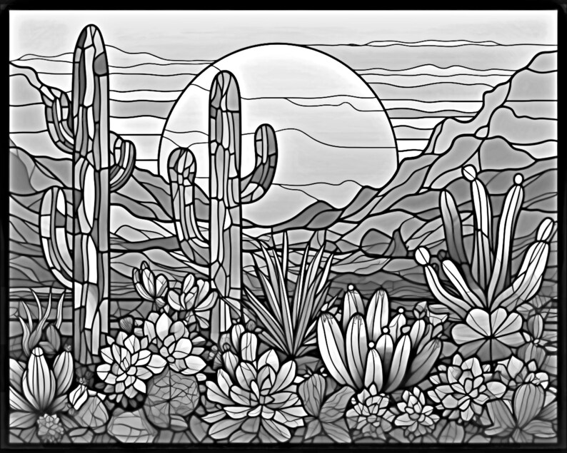 Sunrise Over Desert Stained Glass Pattern Print Download Digital Art ...