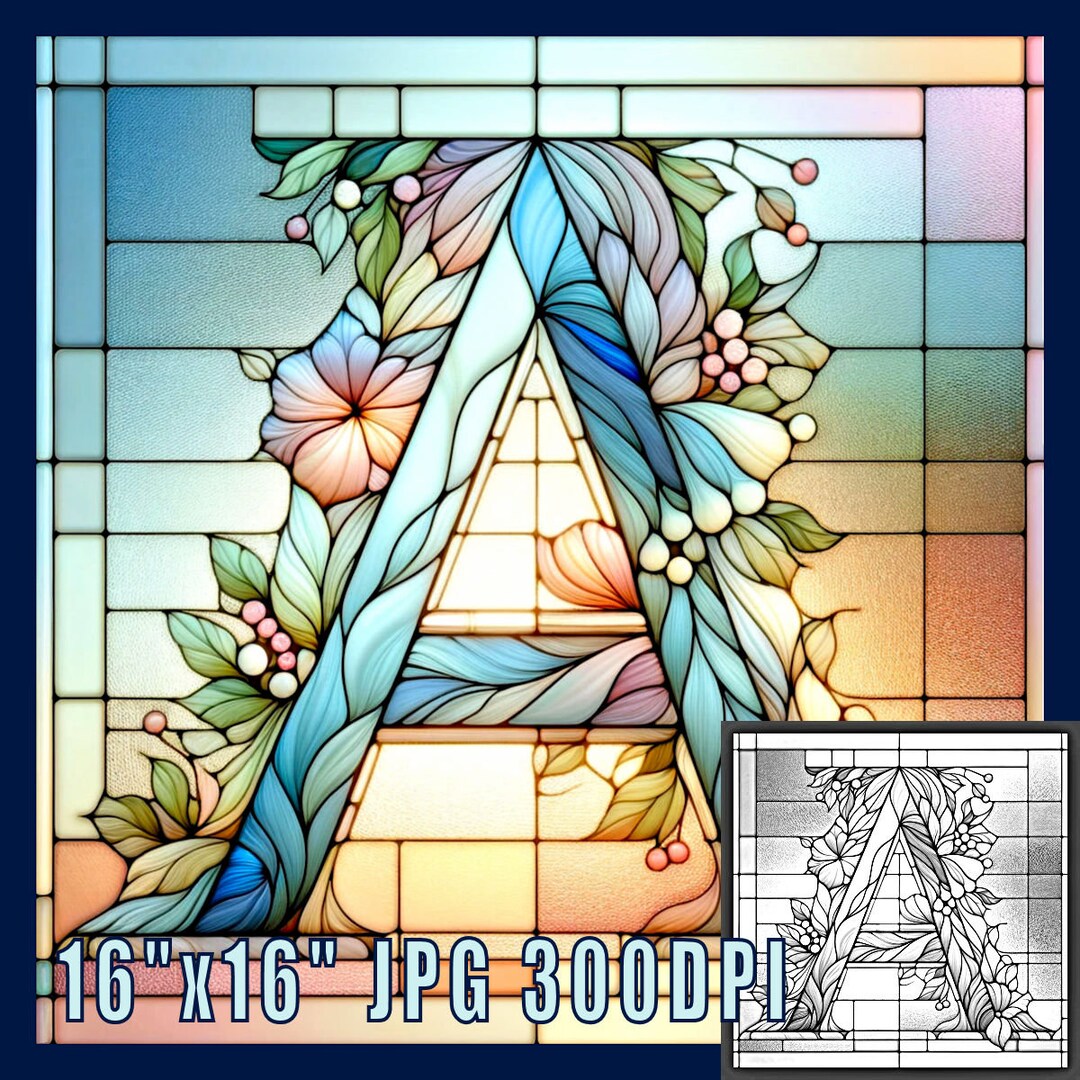 Floral Initial Letter A Stained Glass Style Print, Download Digital JPG ...