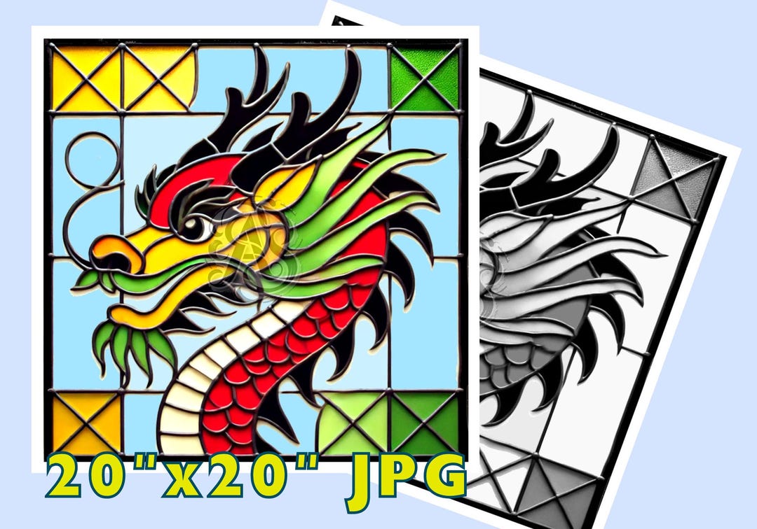 Dragon Stained Glass Window Pattern Print, Download Digital Art ...