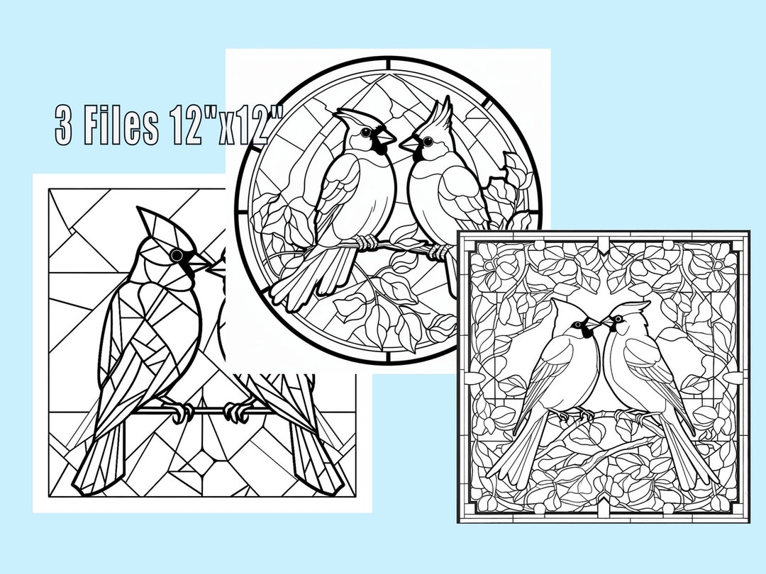 Cardinals Stained Glass Style Coloring Book Sheets, Download Digital ...