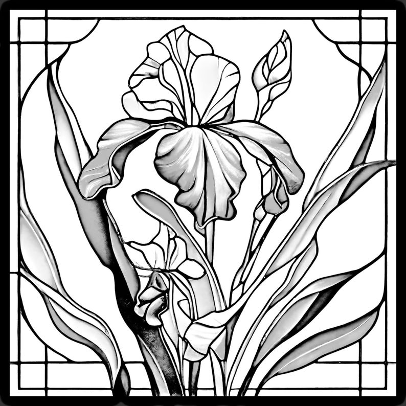 Close up Iris Flower Stained Glass Pattern Print Download Digital Art ...