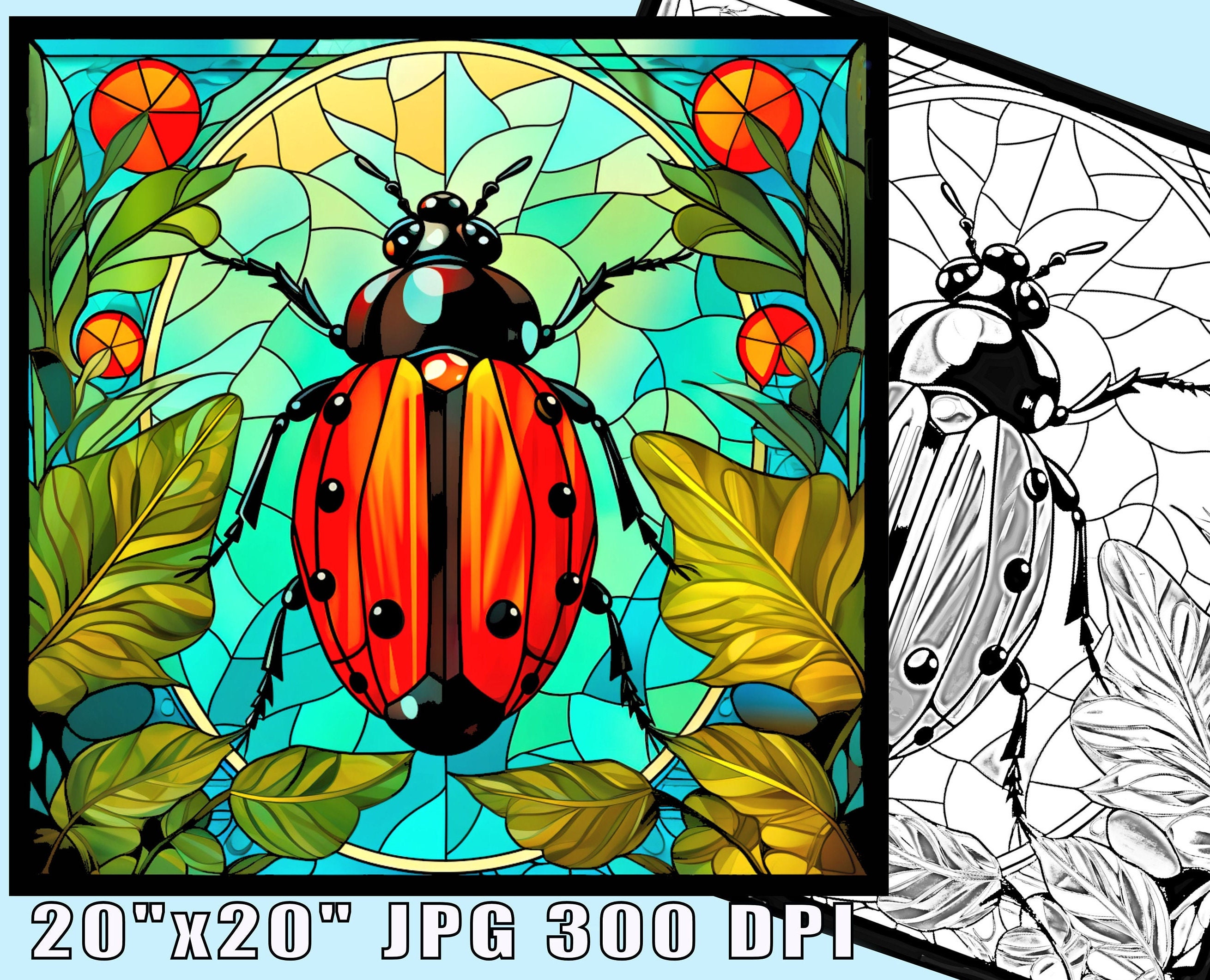 Ladybug Floral Stained Glass Pattern Print Download Digital - Etsy
