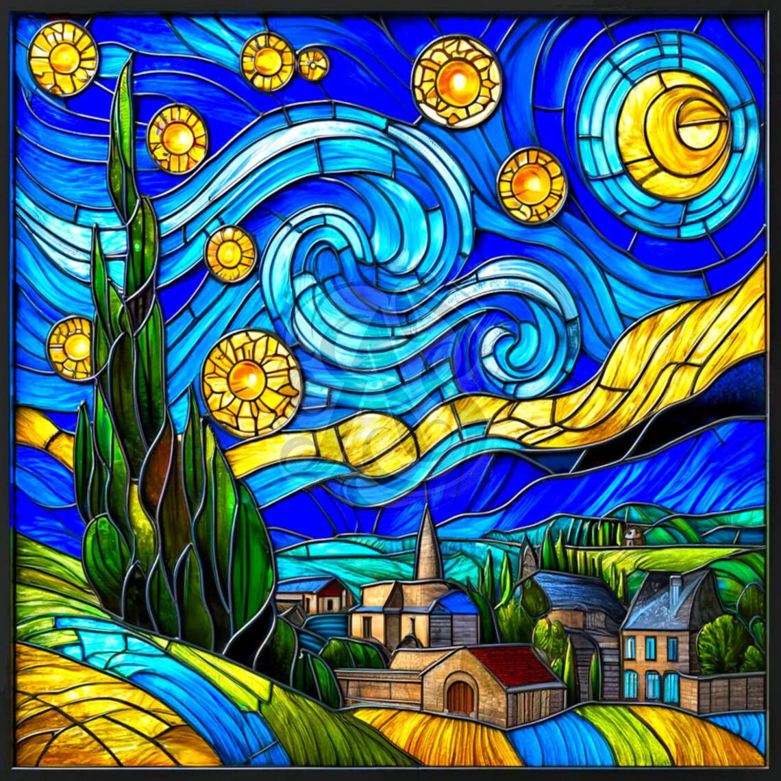 Starry Sky Stained Glass Pattern Print, Download Digital Art, up to ...