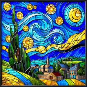 Starry Sky Stained Glass Pattern Print, Download Digital Art, up to ...
