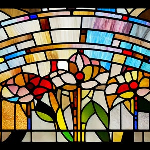 Flower Stained Glass Window Pattern Print, Download Digital Art ...